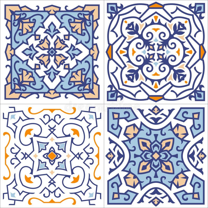 Tile Patern Design Vector Illustration in Blue-orange Color Stock ...