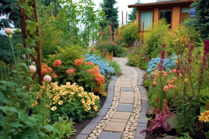 Tile Path Backyard Sidewalk. Generate Ai Stock Illustration ...