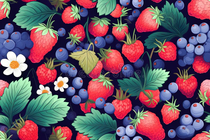 Tile. Strawberry Seamless Pattern. Hand Drawn Illustration with Berries ...