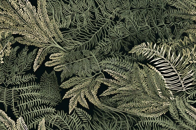 Tile. Seamless Pattern with Golden Fern Leaves on Black Background ...