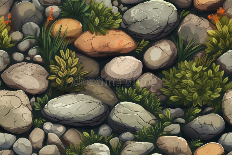 Tile. Seamless Pattern. Green Moss on Stone Background, Computer ...