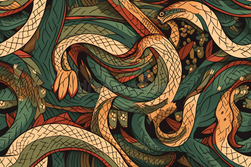 Tile. Seamless Pattern of Snakes. Hand-drawn Illustration for Your ...