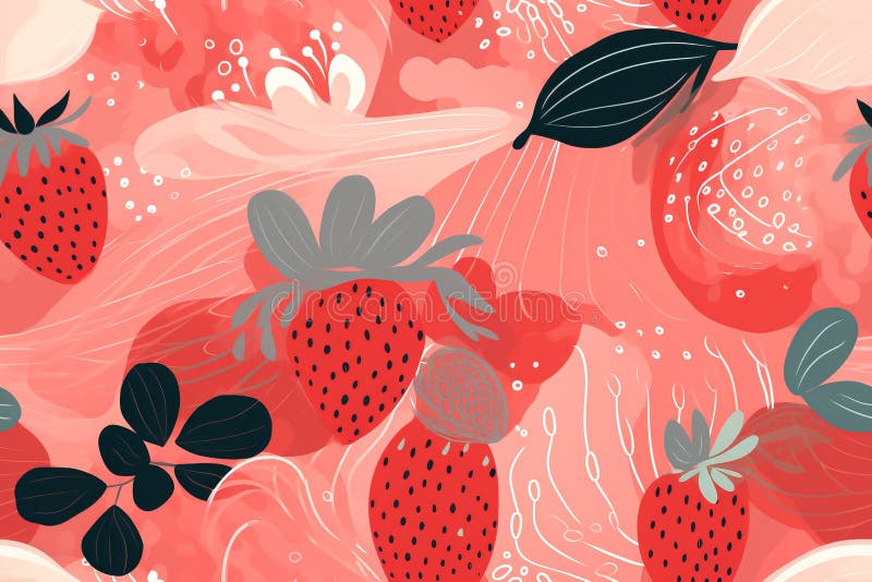 Tile. Strawberry Seamless Pattern. Hand Drawn Illustration with Berries ...