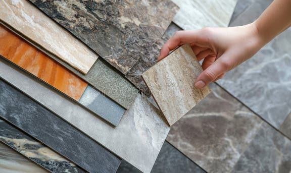 Tile Selection Process, Hand Choosing Tile from Various Samples, Showcasing Different Textures ...