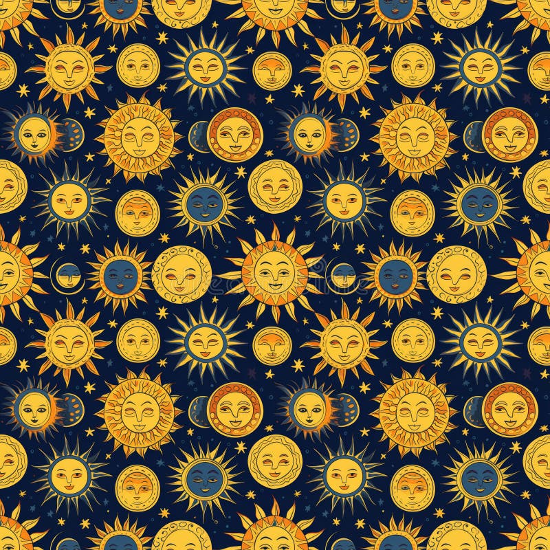 Tile - Smiling Full Moons and Suns (#2) 2x2 Multiple. Seamless ...