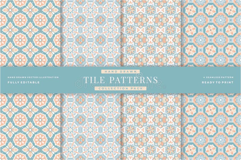 Vintage Tile Seamless Patterns Collection 7 Stock Illustration ...