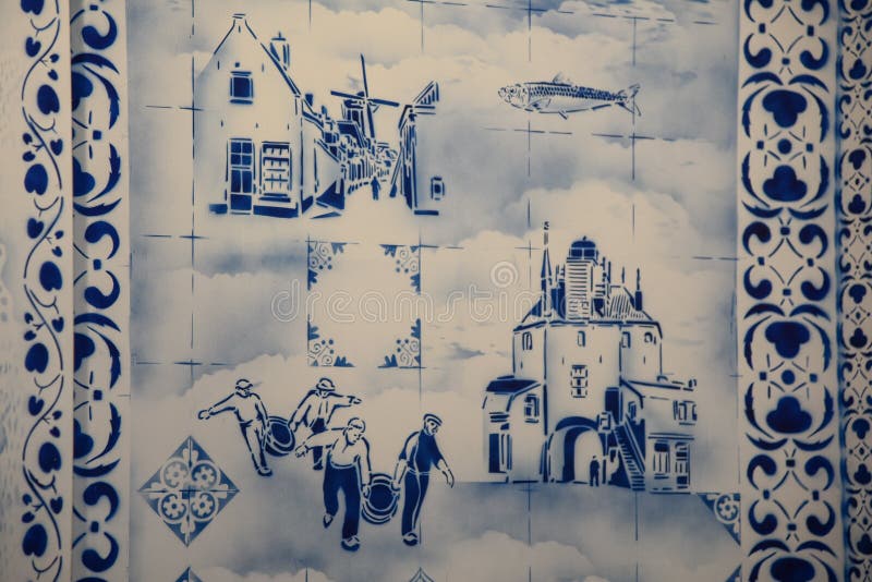 Tile Tableau of Typical Dutch Scenes from the 1900`s in Enkhuizen, the ...