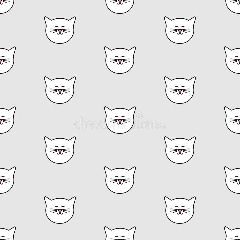 Tile Vector Pattern with White Cats on Grey Background Stock Vector ...