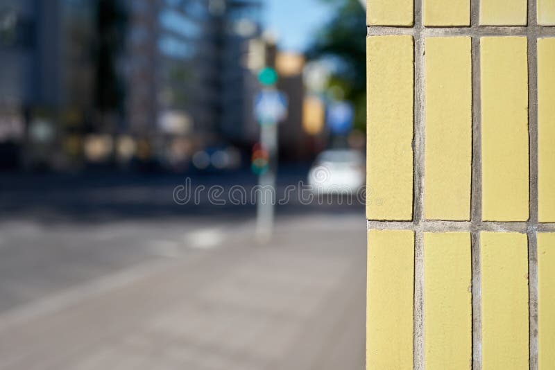 Tile Wall with a Blurred City Street on a Background. Stock Photo ...
