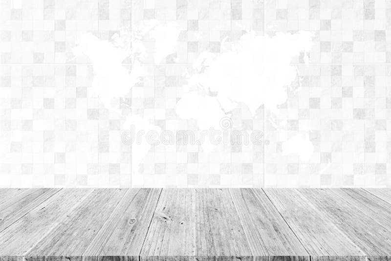 Tile Wall Texture, with White Wood Terrace and World Map Stock Image ...