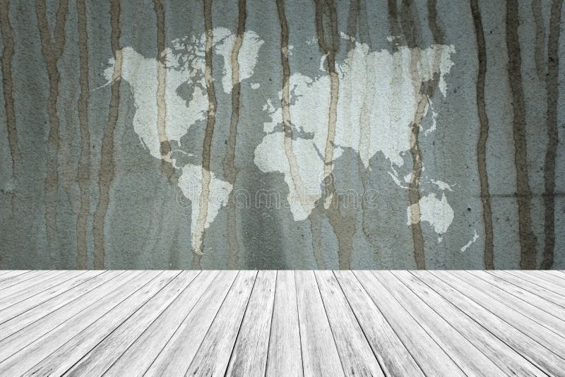 Tile Wall Texture, with White Wood Terrace and World Map Stock Image ...