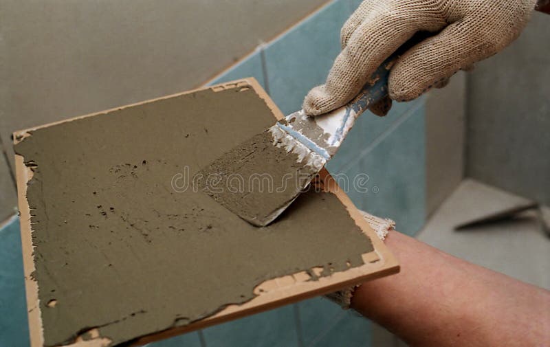 Tile work stock photo. Image of work, gluing, white, thin - 670988