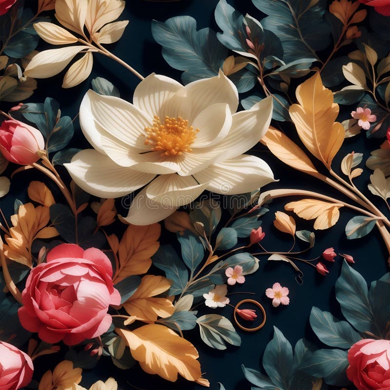 Tileable Flowers and Leaves Graphic Design Resource. Seamless ...