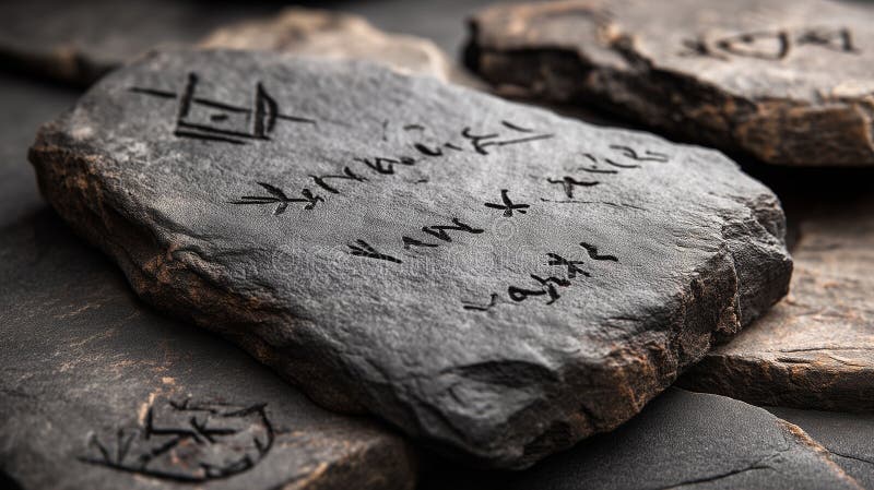 Seamless Pattern of Burned Script and Bone Glyphs Carved into Volcanic ...