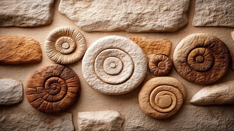 Seamless Fossil Bone Mosaic Pattern with Ritual Concentric Circles in ...