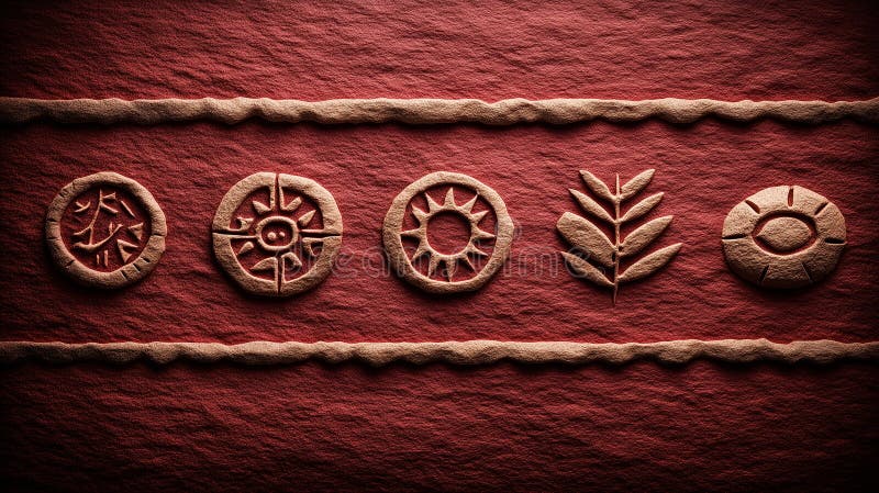 Seamless Pattern of Prehistoric Symbols and Sigils Pressed into Sun ...