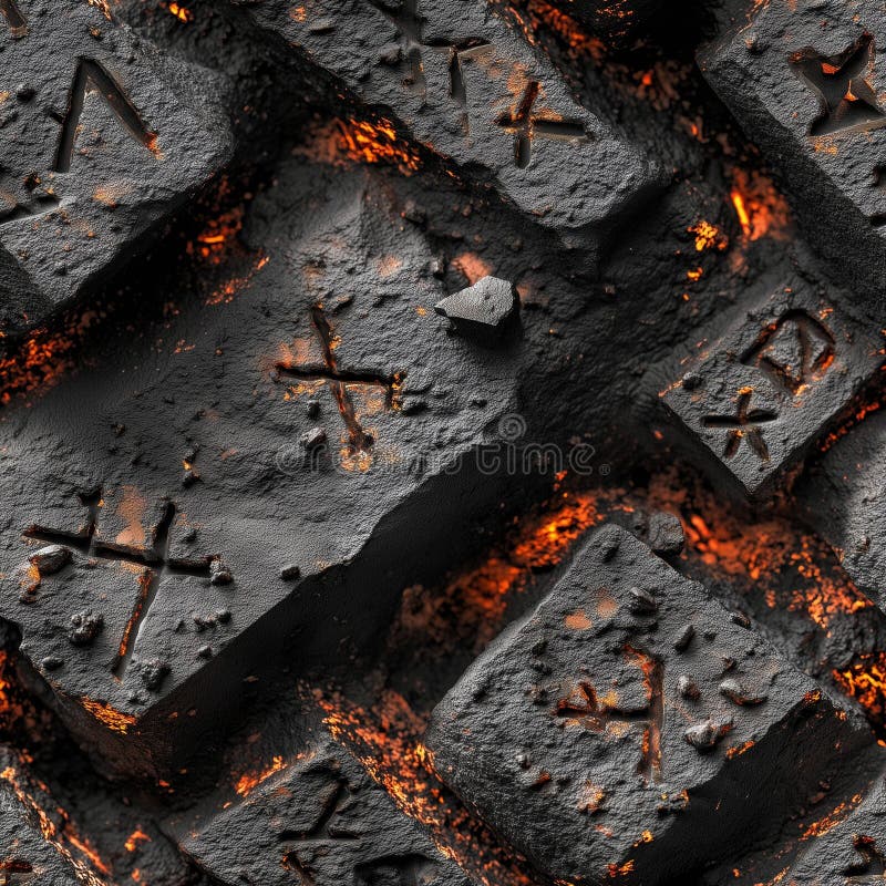 Scorched Bone and Sigil Texture in Volcanic Ash with Glowing Embers ...