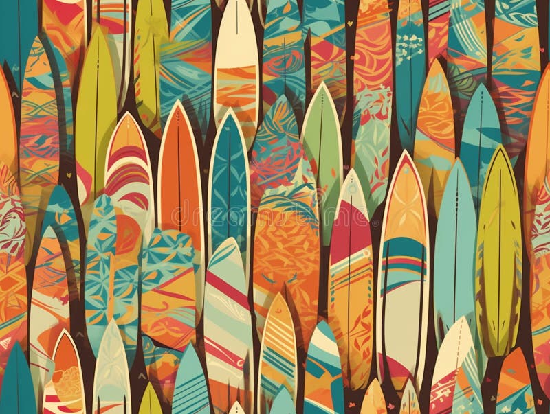 Tileable Surfboard Pattern. Hawaiian Surf Style Stock Illustration ...
