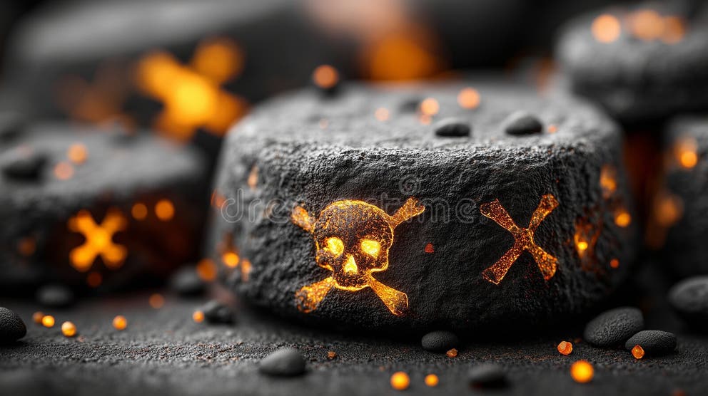 Seamless Pattern of Scorched Bone Fragments and Sigils in Volcanic Ash ...