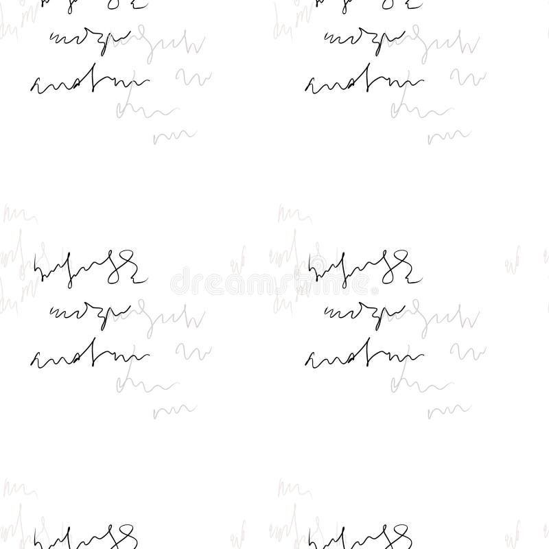 Vector Illegible Handwriting Black And White Script Background Stock