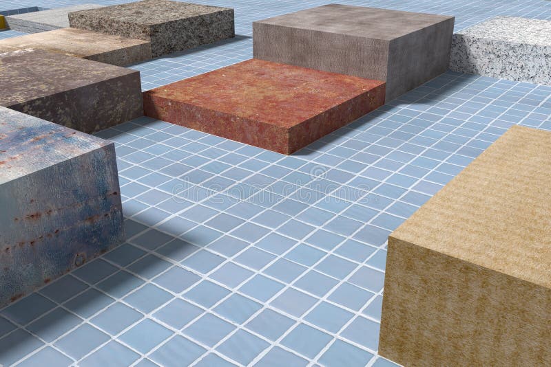 Tiled Glazed Floor Made of Volume Cubes of Different Colors Stock ...