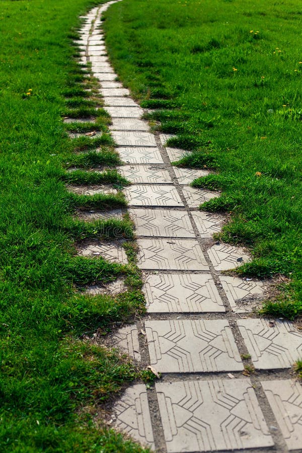 Tiled grassy path stock image. Image of stone, walkway - 180673559
