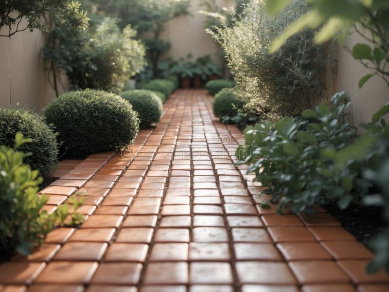 Tiled Pathway Garden is Made Terracotta Tiles Covered Deep Clean ...