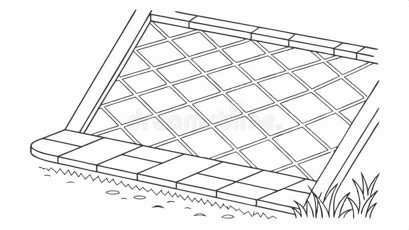 Tiled Pattern on the Ground with Grass at the Edge Illustration Vector ...