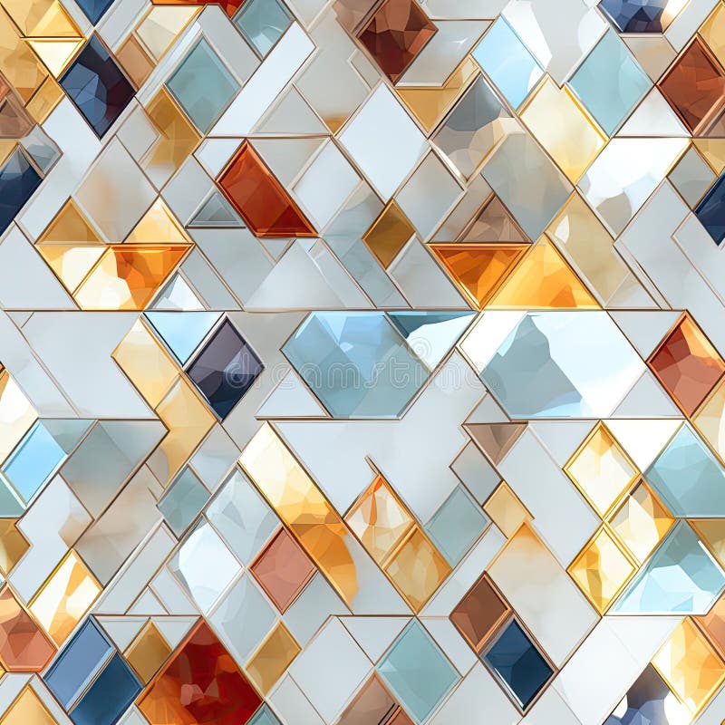 Tiled Pattern with Layered Surfaces and Glossy Finish in Gold, Blue ...