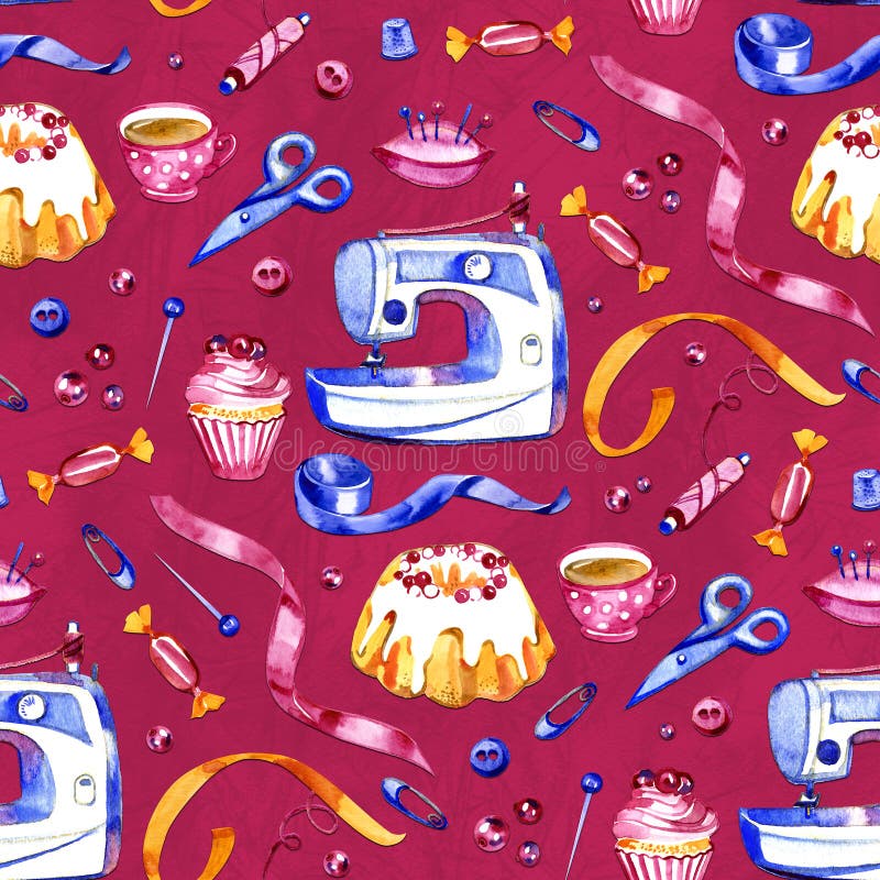 Tailor Tiled Seamless Pattern with Symbols of Needlework Stock Vector ...