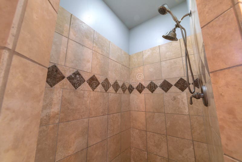 Tiled Shower with Decorative Diamond Pattern Bright Interior Stock ...