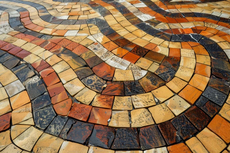 A Tiled Walkway Featuring a Wavy Pattern Stretching into the Distance ...