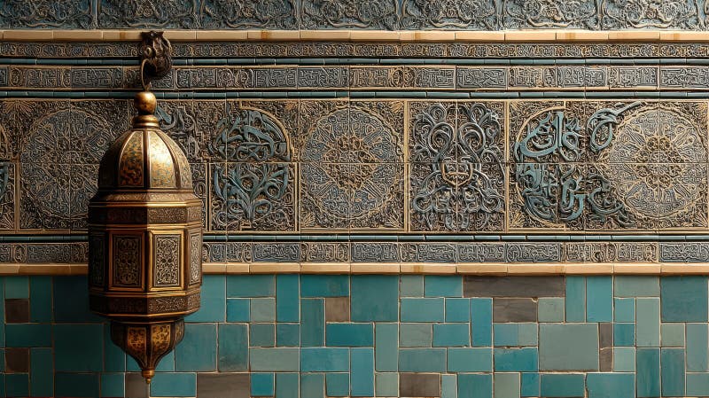 Tiled Wall with Islamic Motifs and Lantern Stock Illustration ...