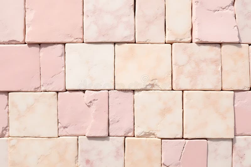 A Tiled Wall Shows Pastel Pink and Marbled Stone Blocks, Creating ...