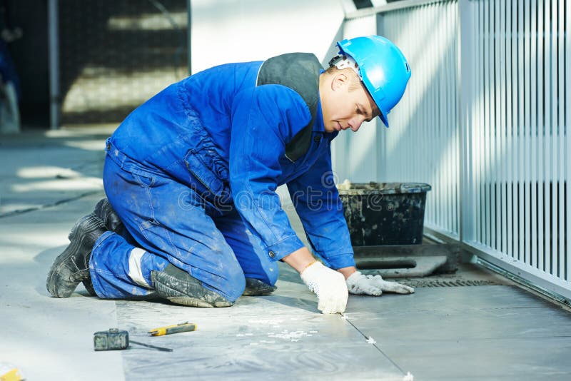 Tiler at Floor Tiling Renovation Stock Photo - Image of renewal ...