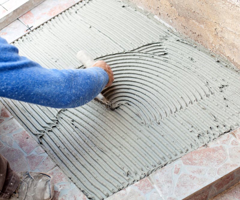 Tiler To Work with Tile Flooring Stock Photo - Image of cement, builder ...