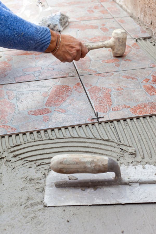 Tiler To Work with Tile Flooring Stock Photo - Image of mason ...