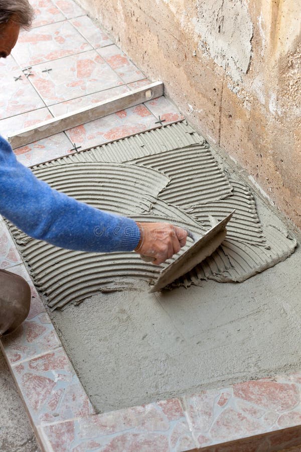 Tiler To Work with Tile Flooring Stock Photo - Image of cement, builder ...