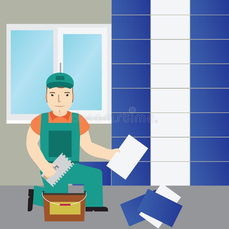 Tiler.Work To Lay Down Tile. Flat Icon Stock Vector - Illustration of ...