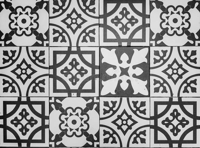 Tiles. Tiles Floor with Flower Patterns Processed in Black and White ...