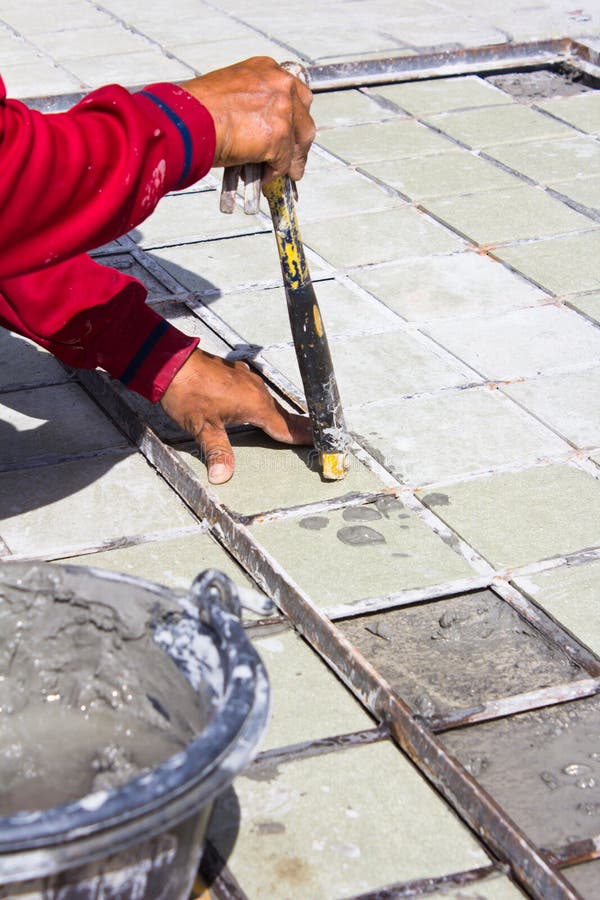 Tiles Floor Installation Ceramic Stock Image - Image of create, floor ...