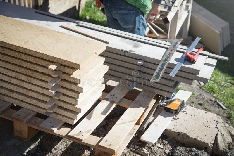 Tiles for House Building with Measuring Tape Stock Photo - Image of ...