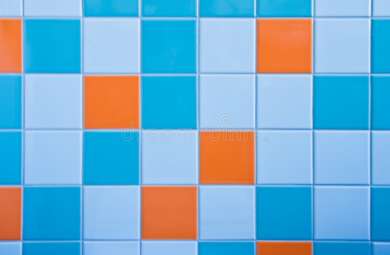Tiles On Wall In Light Blue, Azure Blue And Orange Stock Image - Image ...