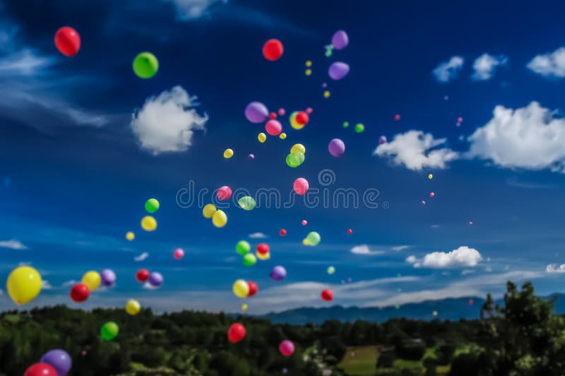 Tilt Shift Balloon Release stock photo. Image of celebration - 45066474