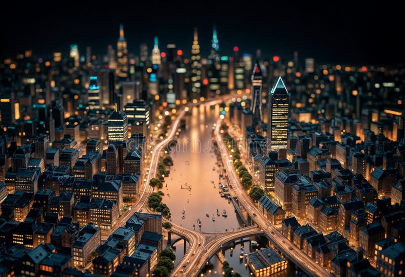 A Tilt-shift Effect Applied To a Bustling Cityscape at Dusk ...