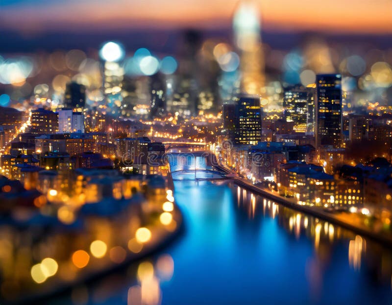 A Tilt-shift Effect Applied To a Bustling Cityscape at Dusk ...