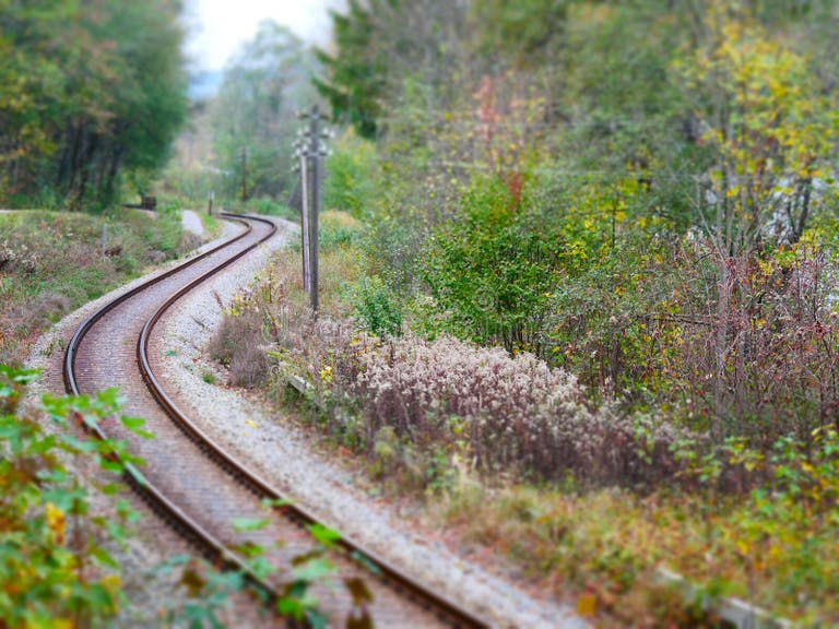 Tilt Shift Image of Winding Railroad Tracks Stock Photo - Image of bend ...