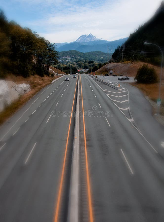 Tilt Shift Lens Road with Cars and Mountain Stock Photo - Image of ...