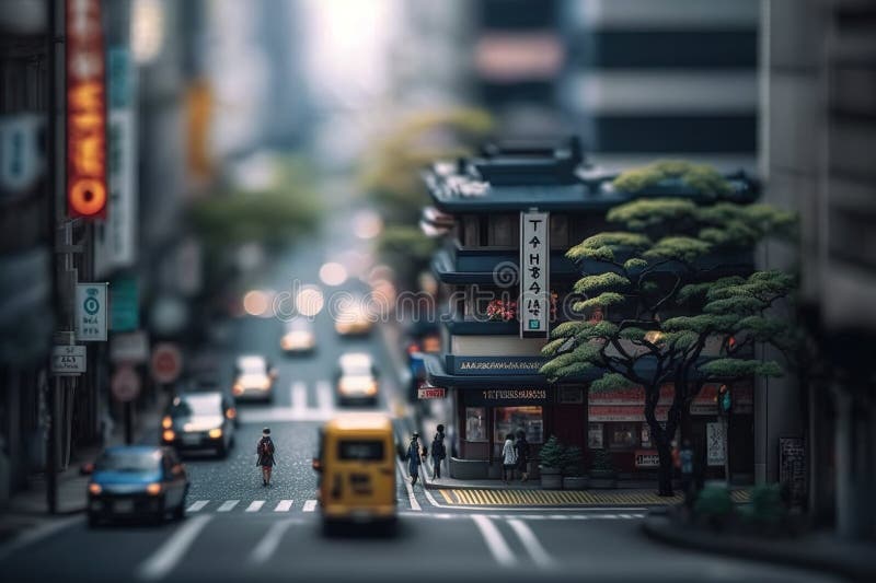 A Tilt Shift of the Streets of a Japanese City. Ai Generated Stock ...