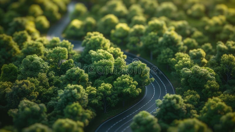 A Tilt and Shift View of a Road Winding through the Middle of Some ...